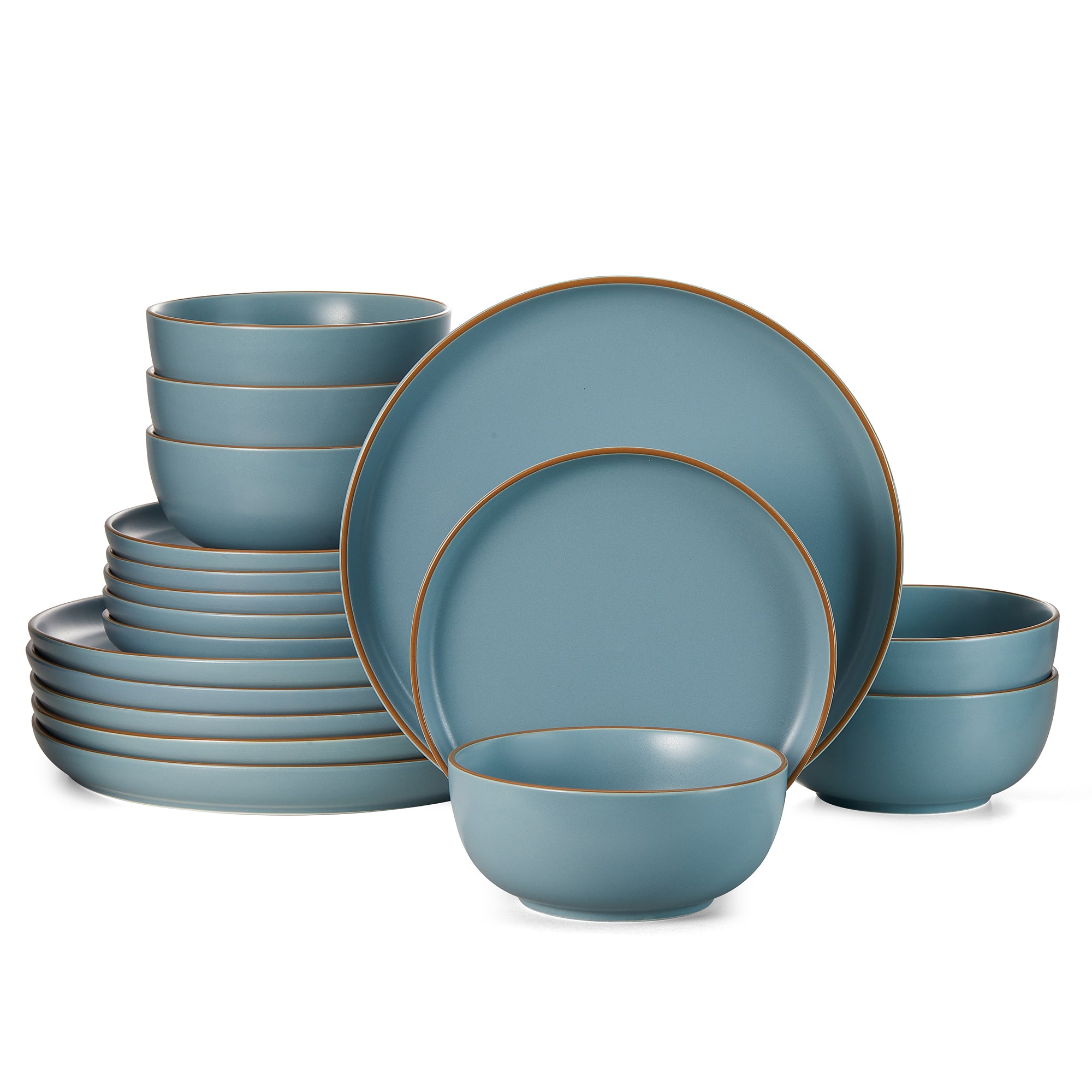 18 Pieces Dark Blue Matte Glaze Plates and Bowls Sets,Set for 6 – Sweese