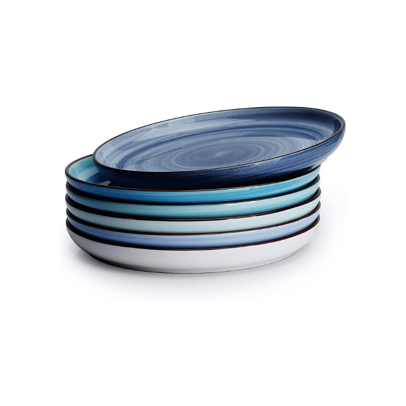 Porcelain Round Plates - Set of 6, Cool Assorted Colors | Sweese